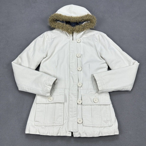 Roxy | Jackets & Coats | Roxy Jacket Womens Large White Parka Fur Hood ...